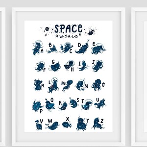 ABC Poster Blue Alphabet Poster Educational Poster Space - Etsy