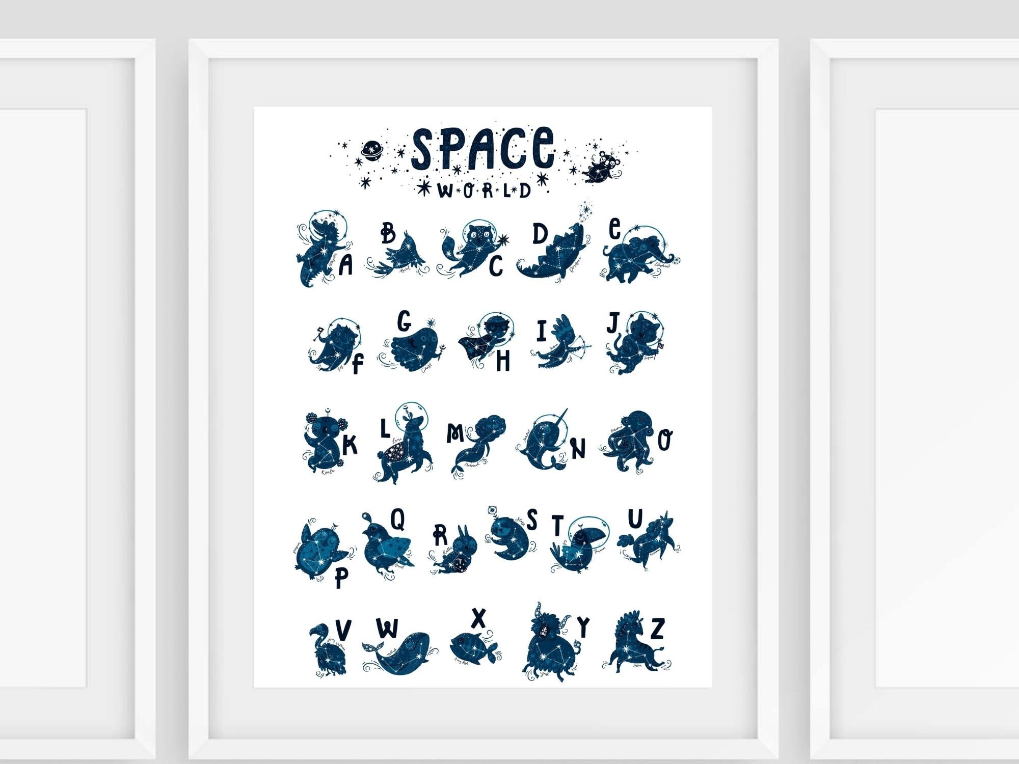 ABC Poster Blue Alphabet Poster Educational Poster Space | Etsy