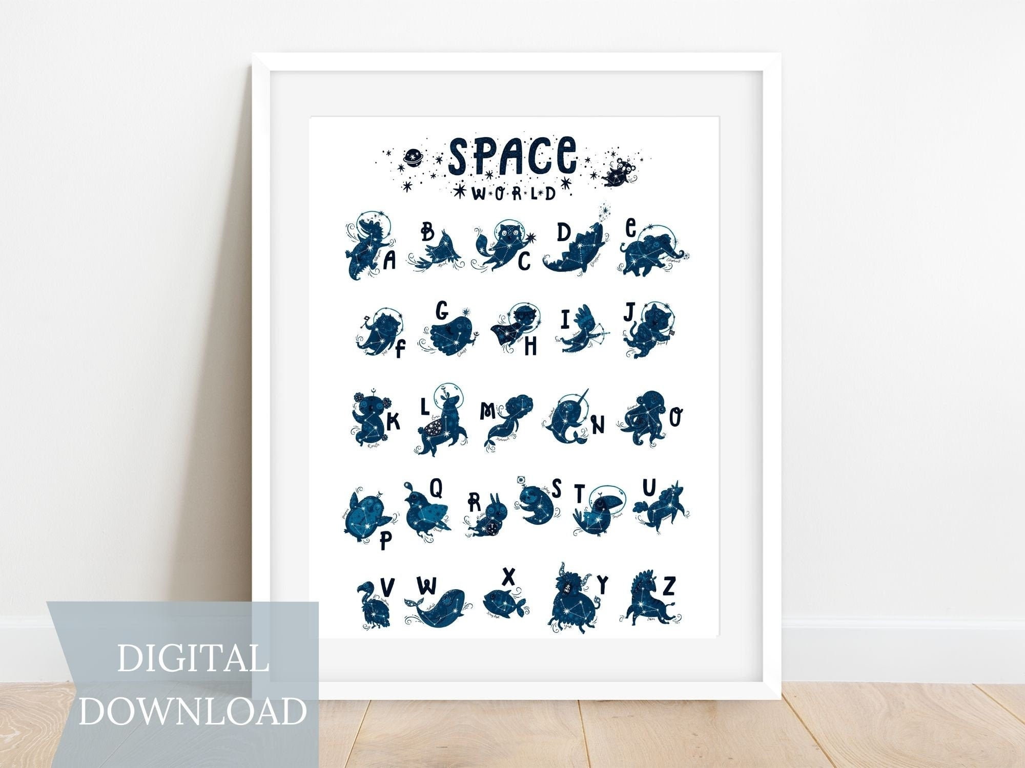 ABC Poster Blue Alphabet Poster Educational Poster Space | Etsy