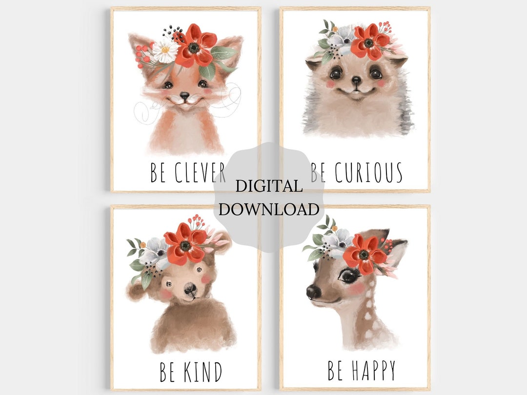 Nursery Wall Art Decor, Set of 4, Nursery Animal Prints, Printable ...