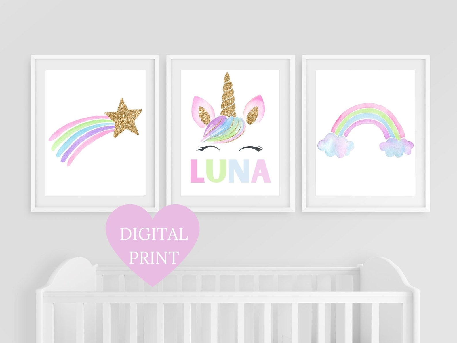 Unicorn Printable Art Set Unicorn Art Prints Nursery Decor - Etsy