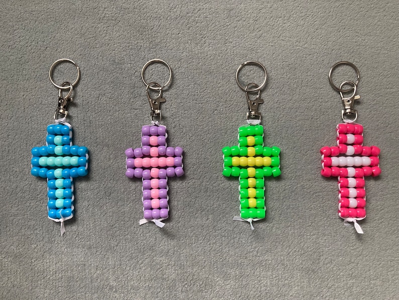 Custom Bead Cross Keychain - Etsy