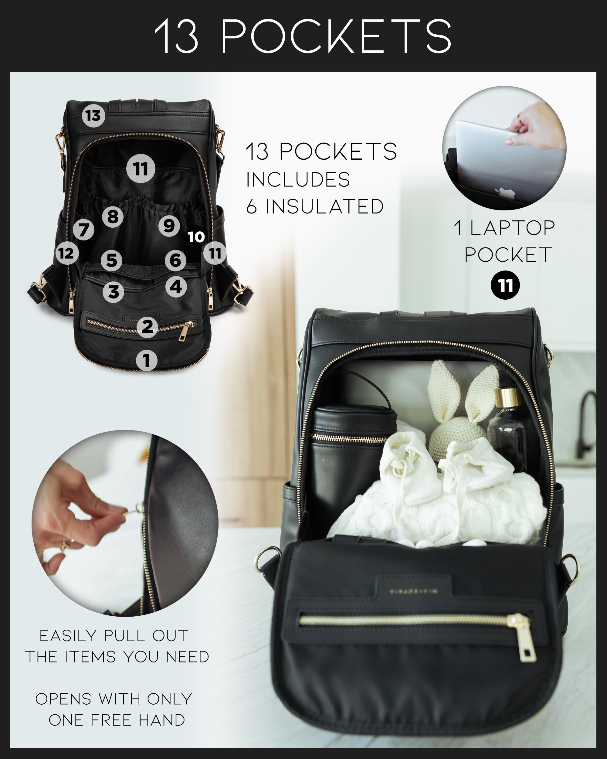 Black Leather Diaper Bag Backpack: USB Charging Port With Leather ...