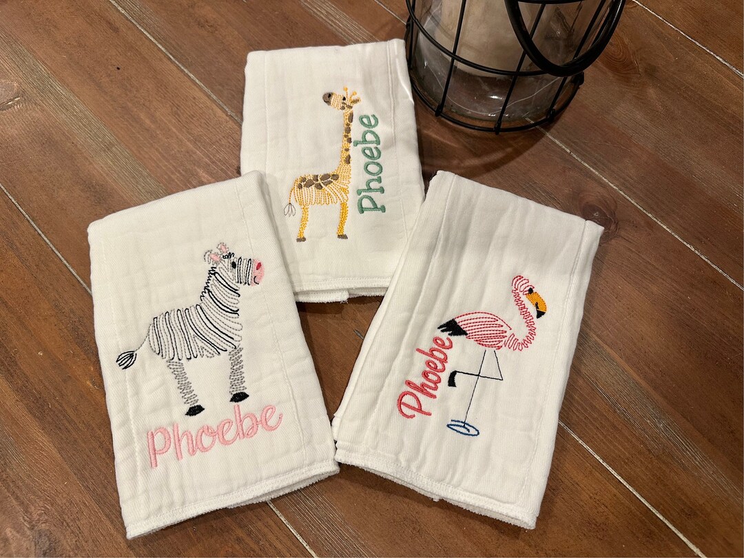 Jungle Animal Theme Personalized Burp Cloth Set of 2, Embroidered ...