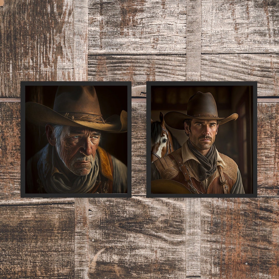 Rugged Cowboy: Western Art Portrait Canvas Print | Gallery Canvas Wrap ...