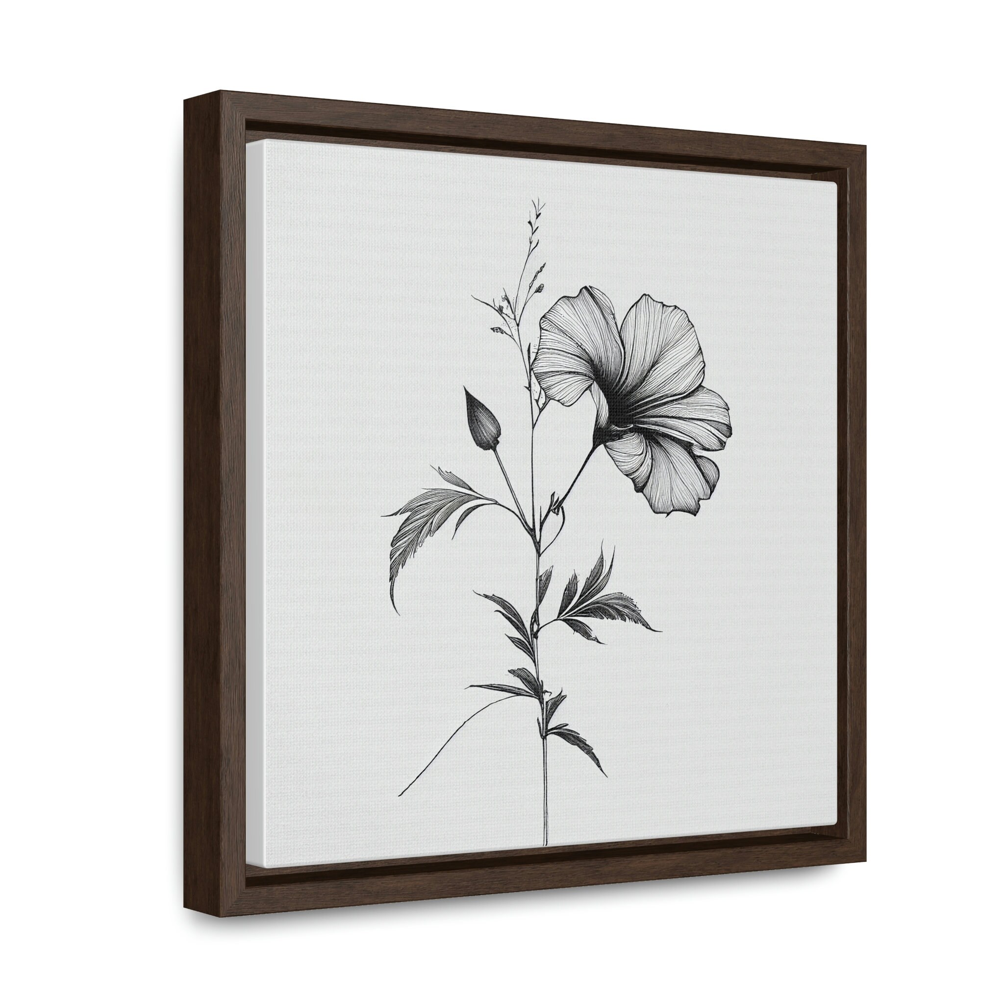 Flower Line Drawing Art Print | Gallery Canvas Wraps, Square Frame | Minimalist Black & White ...