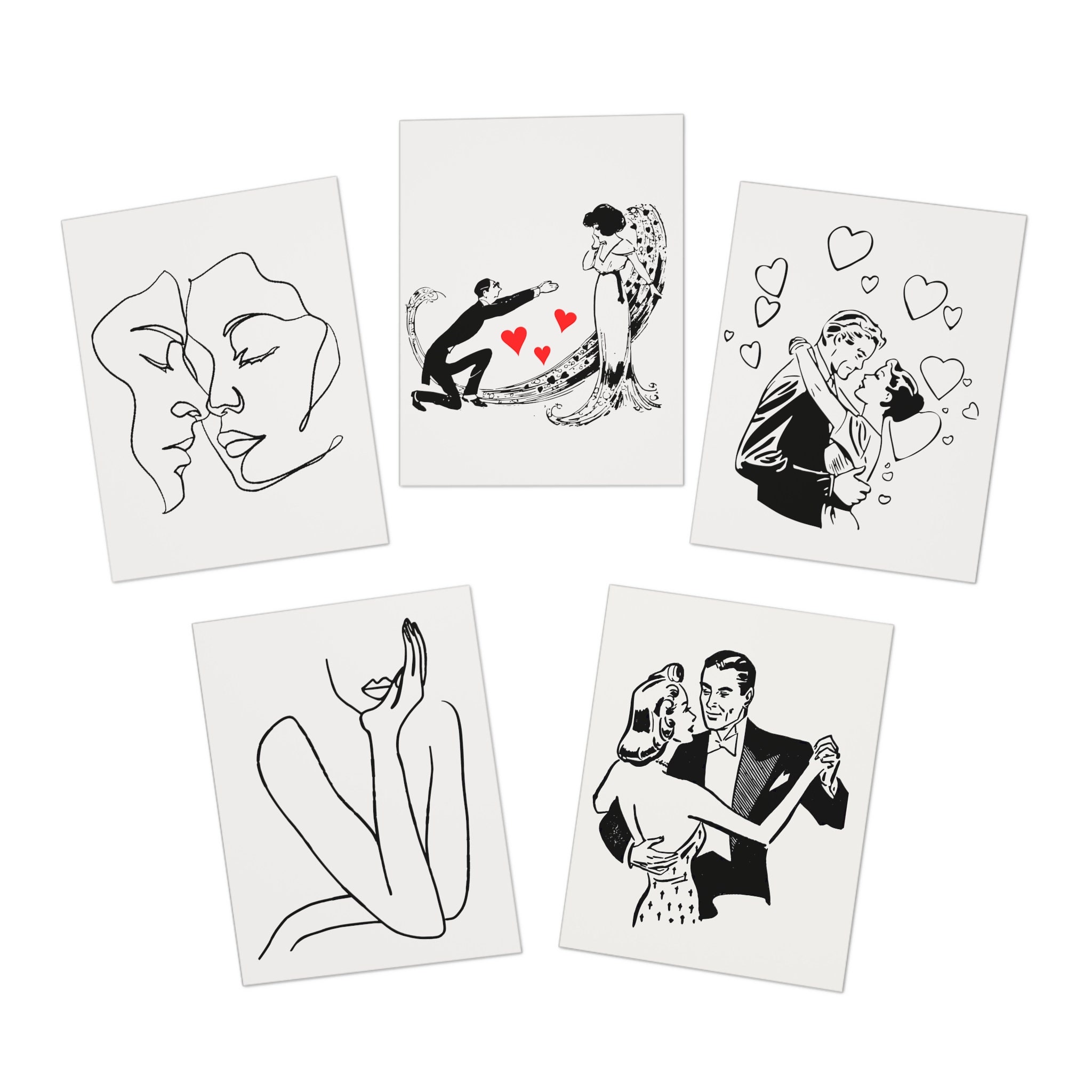 Romantic Line Drawing Cards (5-pack) - Fine Art Vintage-inspired Love ...