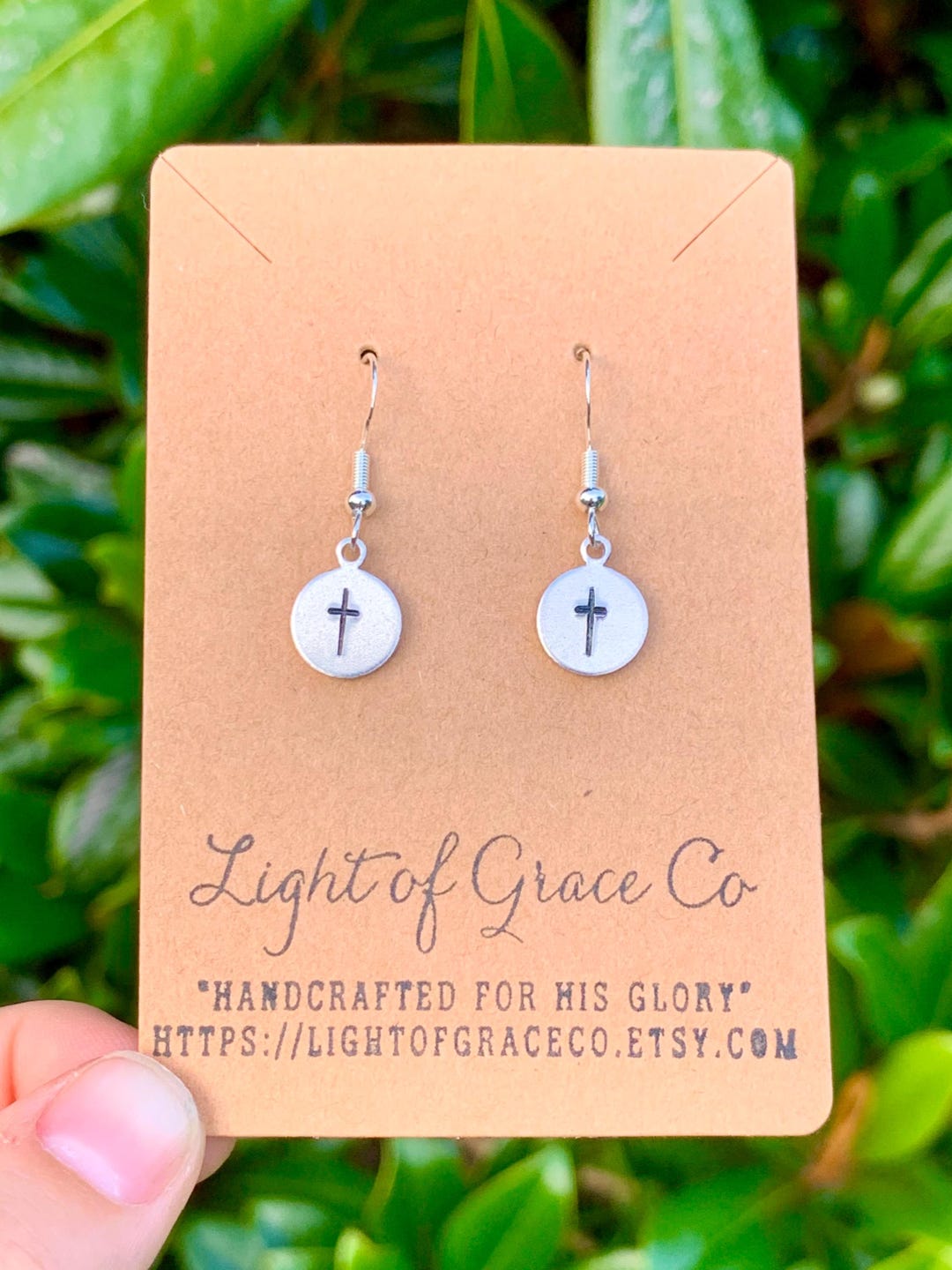 Dainty Christian Cross Earrings - Hand Stamped Silver Cross Earrings ...