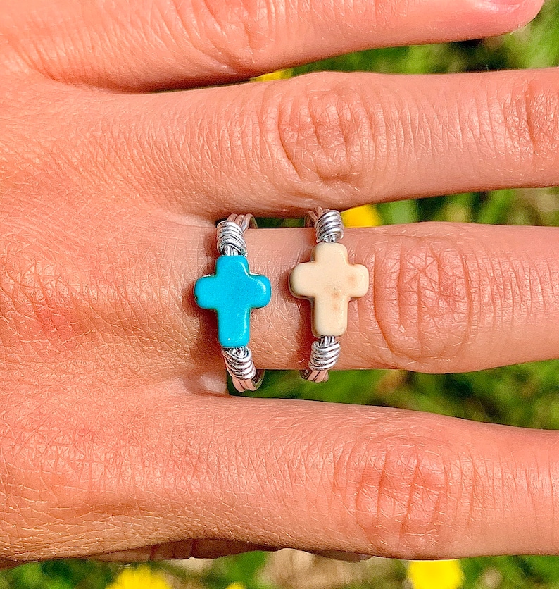 Stone Cross Wire Ring Christian Rings Womens Cross Ring - Etsy
