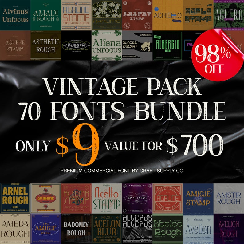 Vintage Pack 70 Fonts Bundle Vintage Font, Retro Font, Cricut Font ...