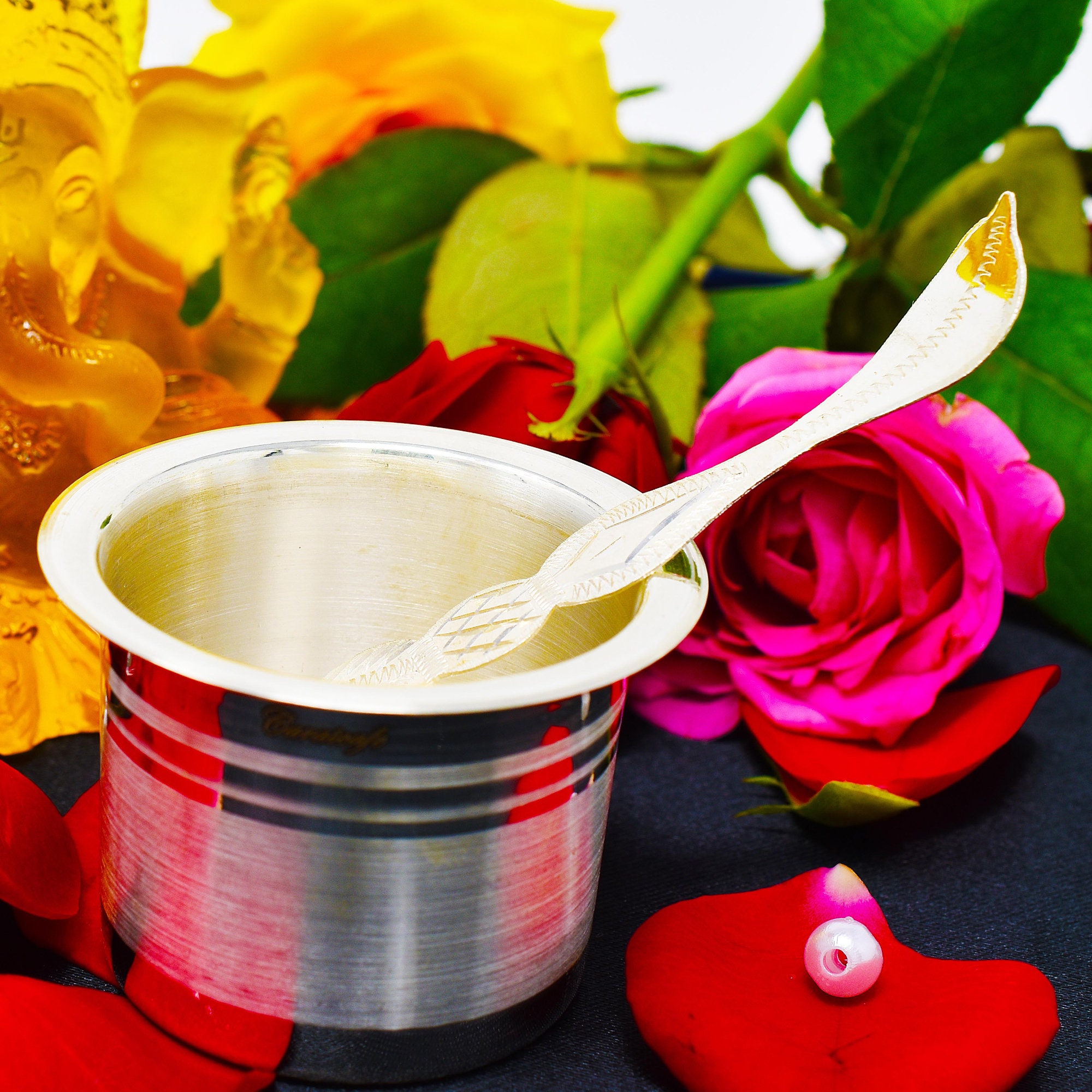 Pure Silver Panchapatra Set: Pooja Item With Pali Achmani - Etsy