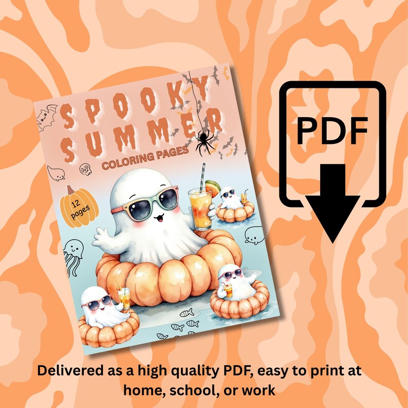 Spooky Cute Summer Coloring Book, Cute Ghosts & Summer Vibes, Digital ...