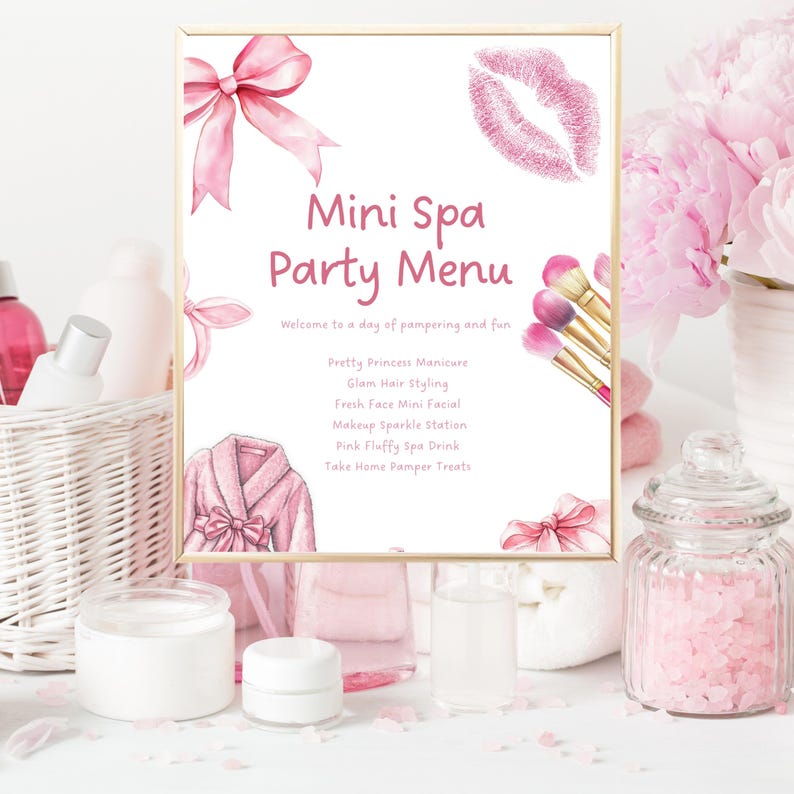 Editable Spa Party Signs Bundle, Pink Spa Party Collection, Pamper ...