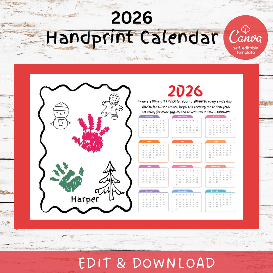 2026 Kids Printable Handprint Christmas Calendar, Handprint Footprint ...