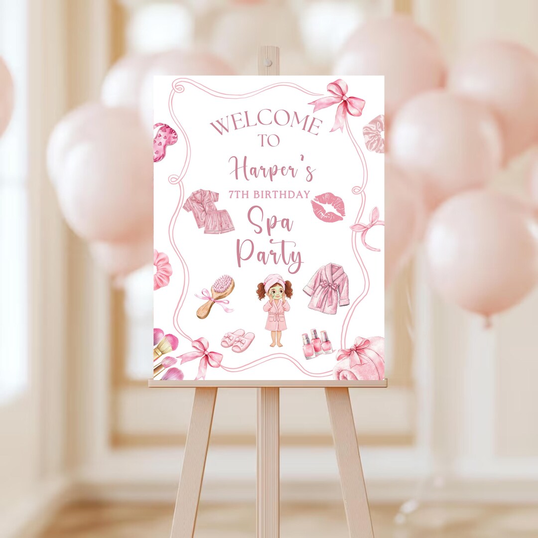 Spa Party Welcome Sign, Pink Pamper Birthday Poster for Girls, Glam Spa ...