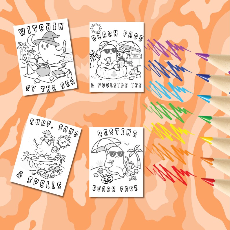 Spooky Cute Summer Coloring Book, Cute Ghosts & Summer Vibes, Digital ...