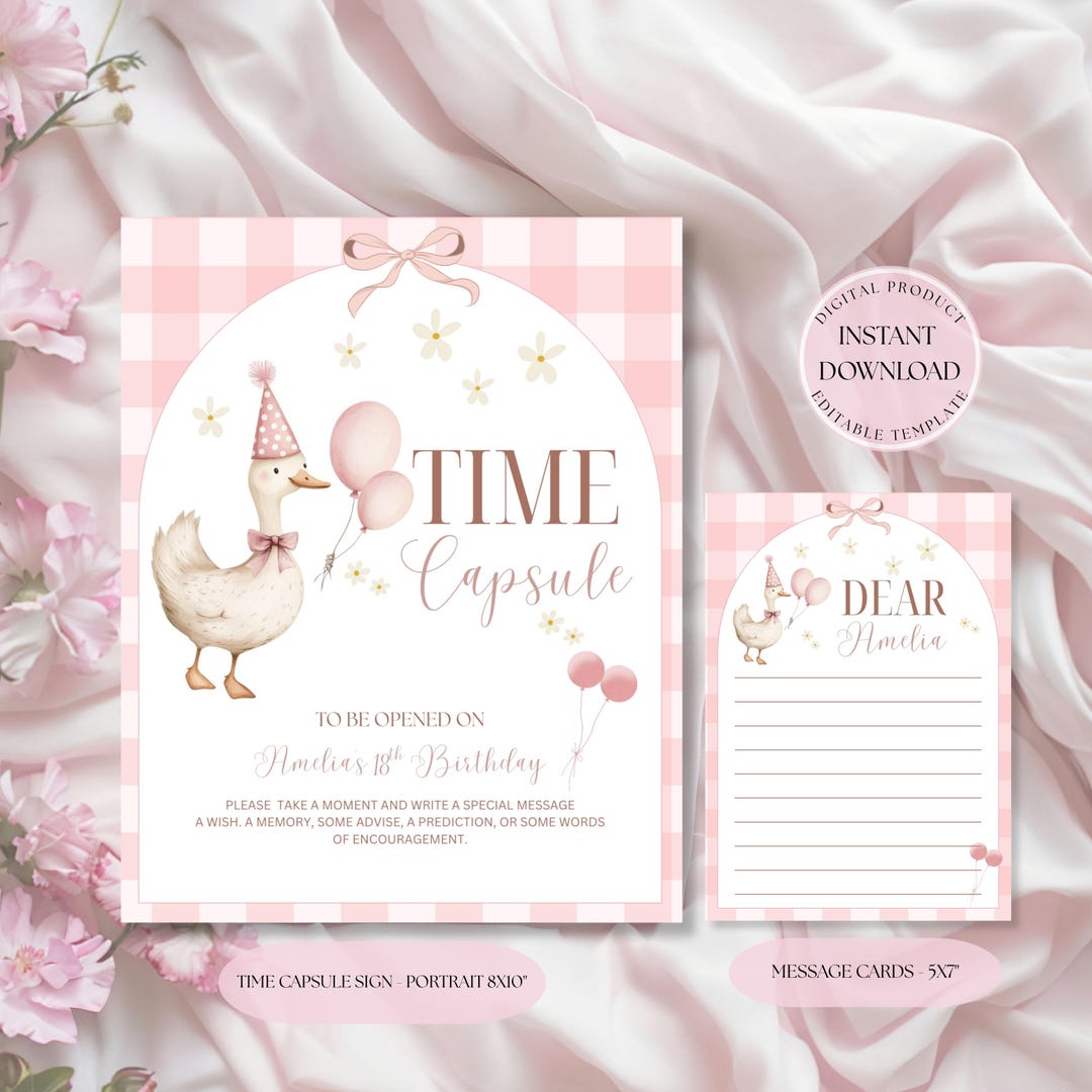 Pink One Silly Goose Time Capsule Sign, Editable 1st Birthday Keepsake ...