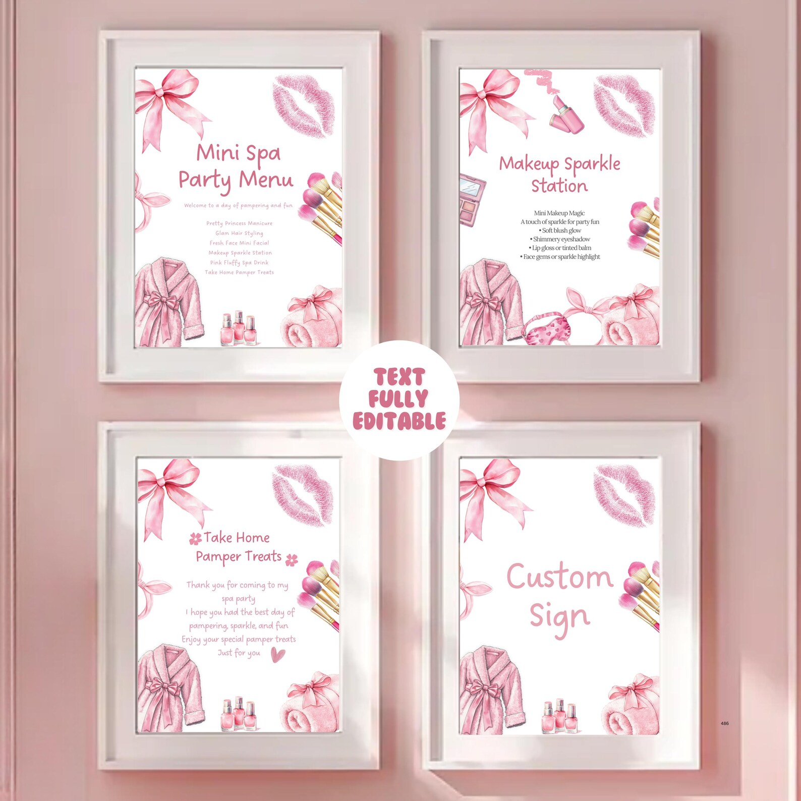 Editable Spa Party Signs Bundle, Pink Spa Party Collection, Pamper ...
