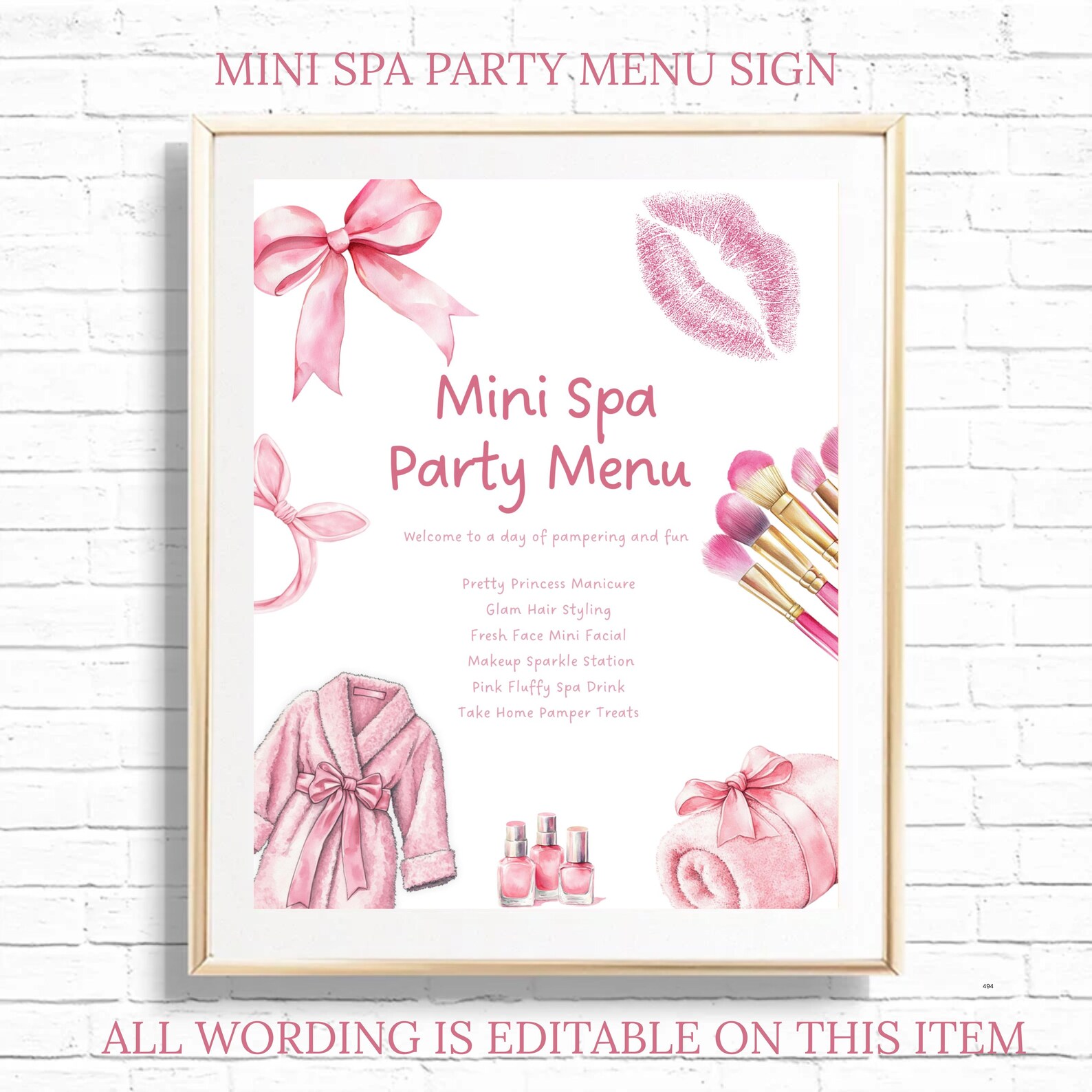 Editable Spa Party Signs Bundle, Pink Spa Party Collection, Pamper ...
