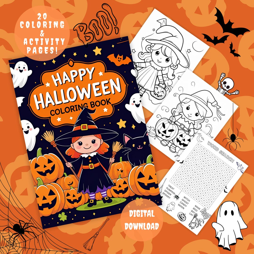 Spooky Cute Coloring Pages, Halloween Coloring Pages Printable PDF, 20 ...