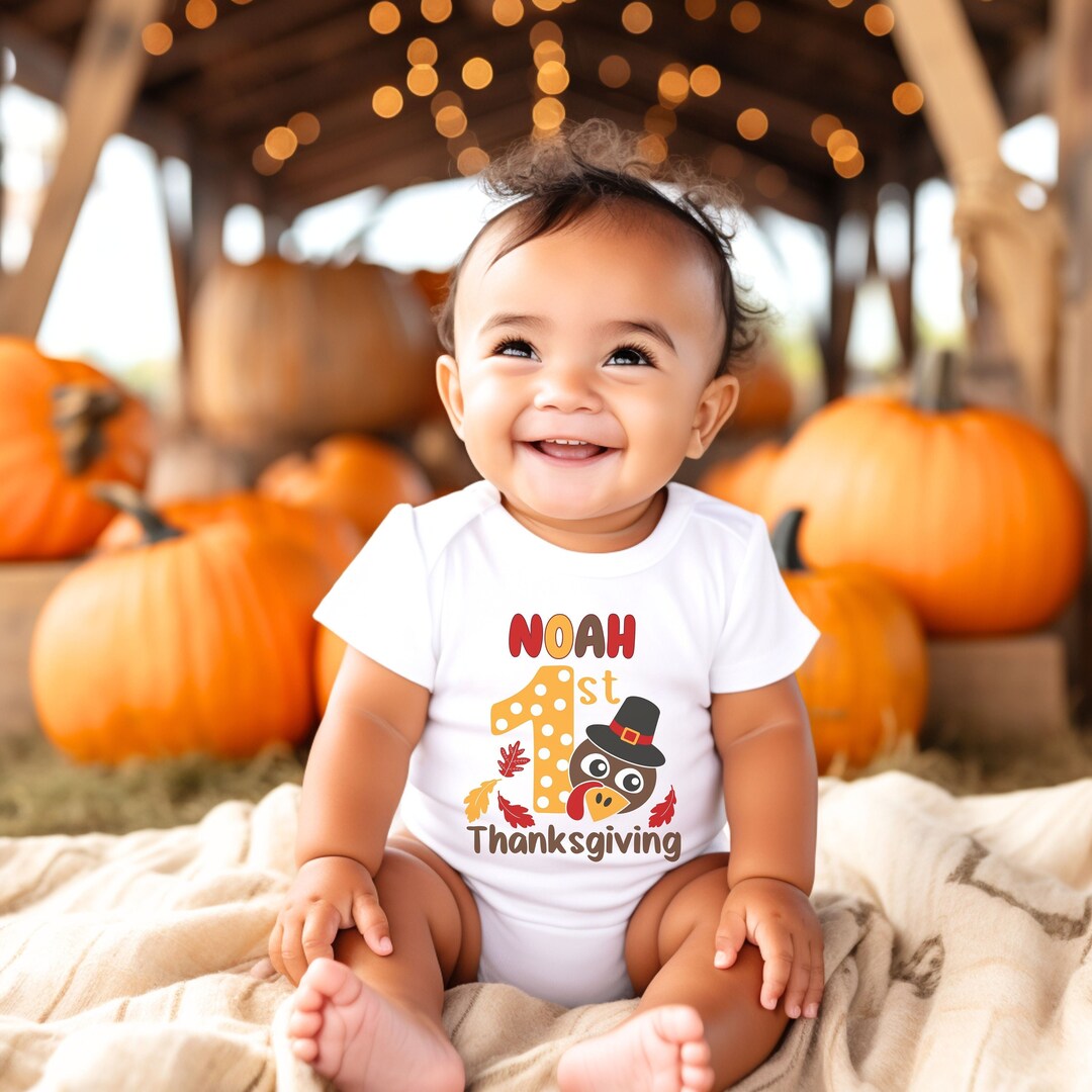 My First Thanksgiving Shirt Custom 1st Turkey Day Bodysuit for Boy Cute ...