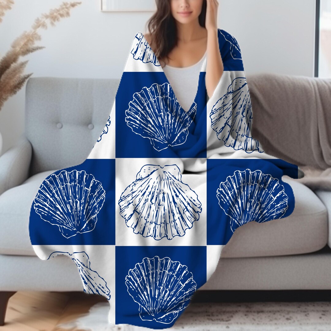 Seashell Blanket Coastal Home Decor Beach House Throw Blanket Nautical ...