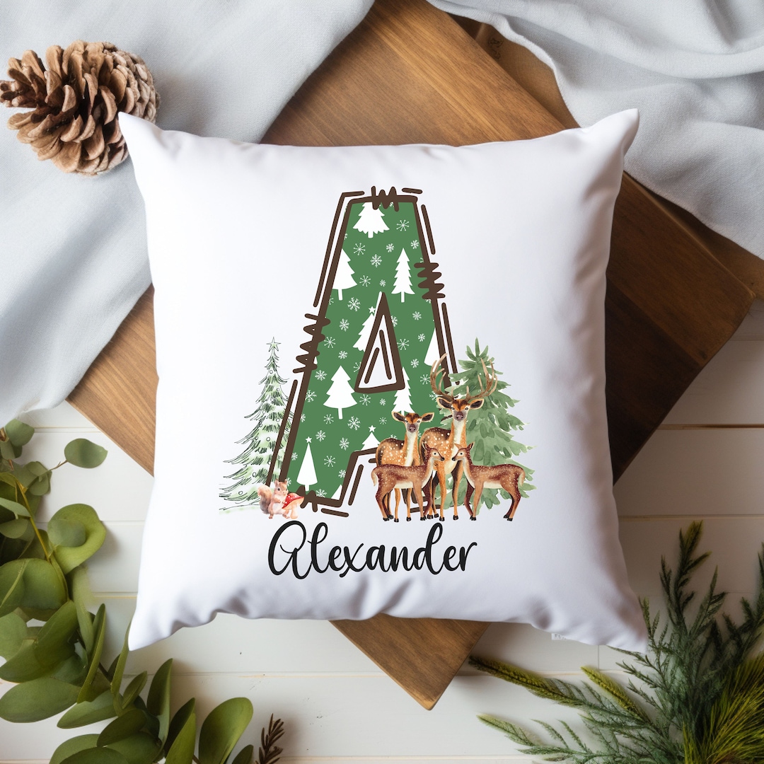 Custom Monogram Name Pillows Personalized Name and Monogram Woodland ...