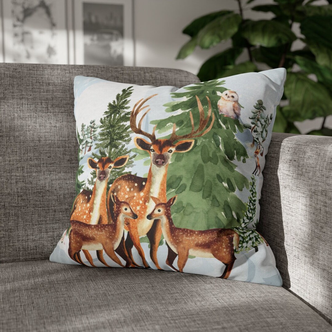 Winter Trees Deer Pillows Covers Woodland Winter Home Decor Forest Tree ...