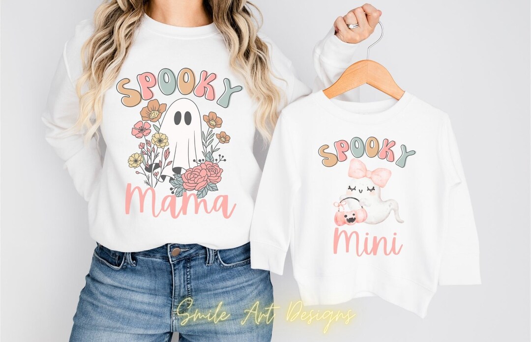 Mommy and Me Matching Retro Halloween Spooky Mama Spooky Mini Shirts ...