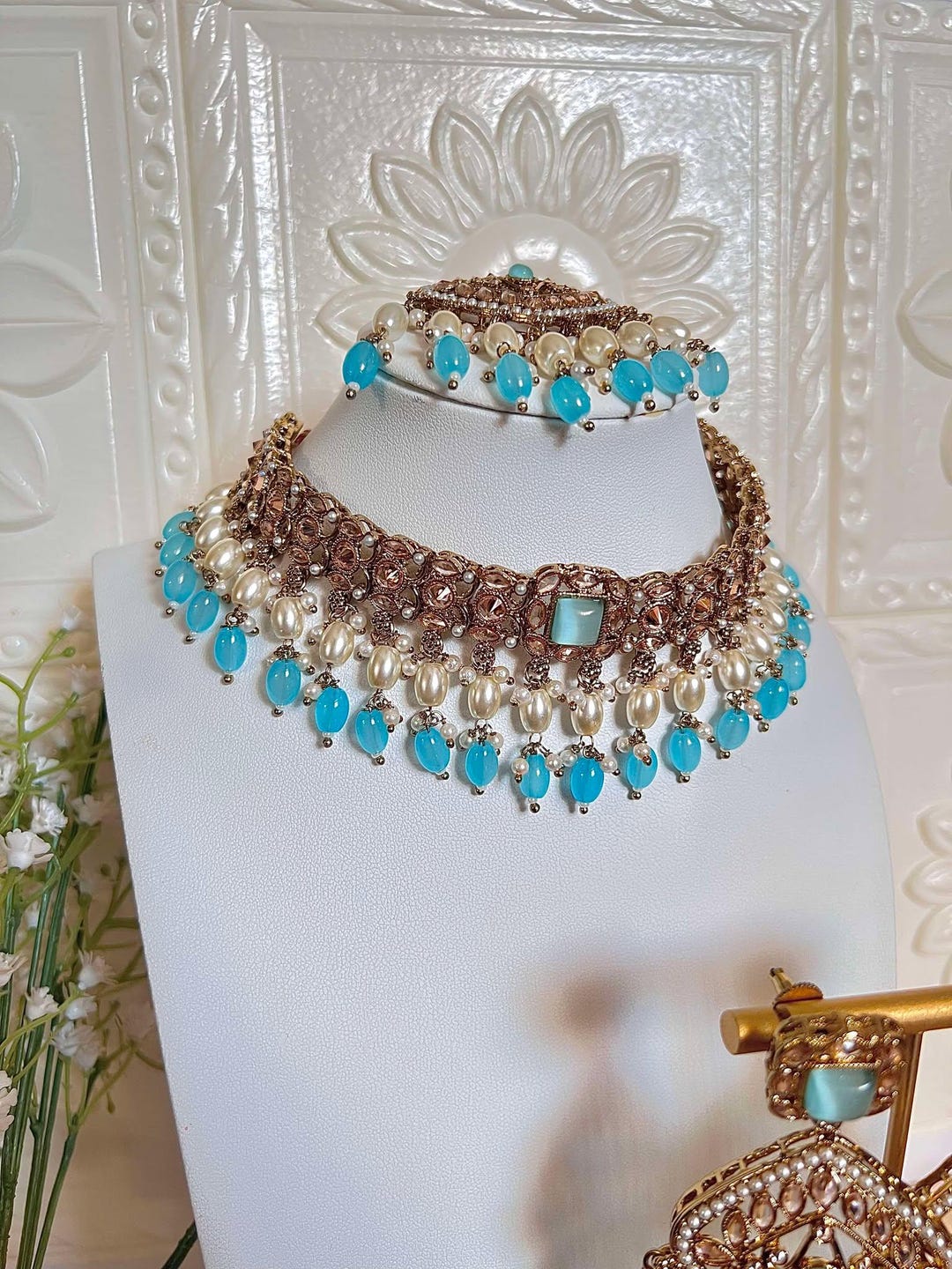 Light Blue Necklace Set/ Indian Jewelry/ Indian Necklace Set/eid 2025 ...