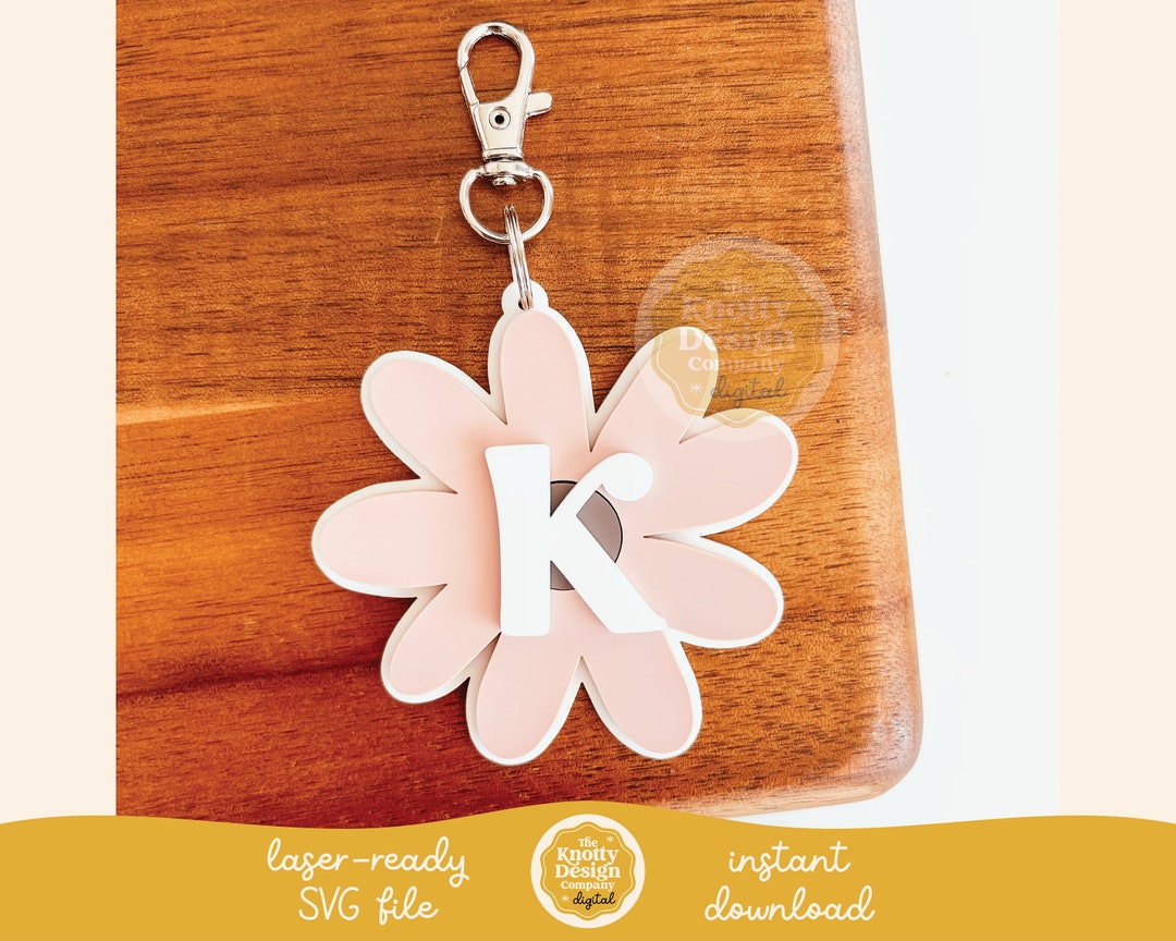 Retro Letter Daisy Backpack Tag Laser SVG File, Groovy Backpack Tag SVG ...