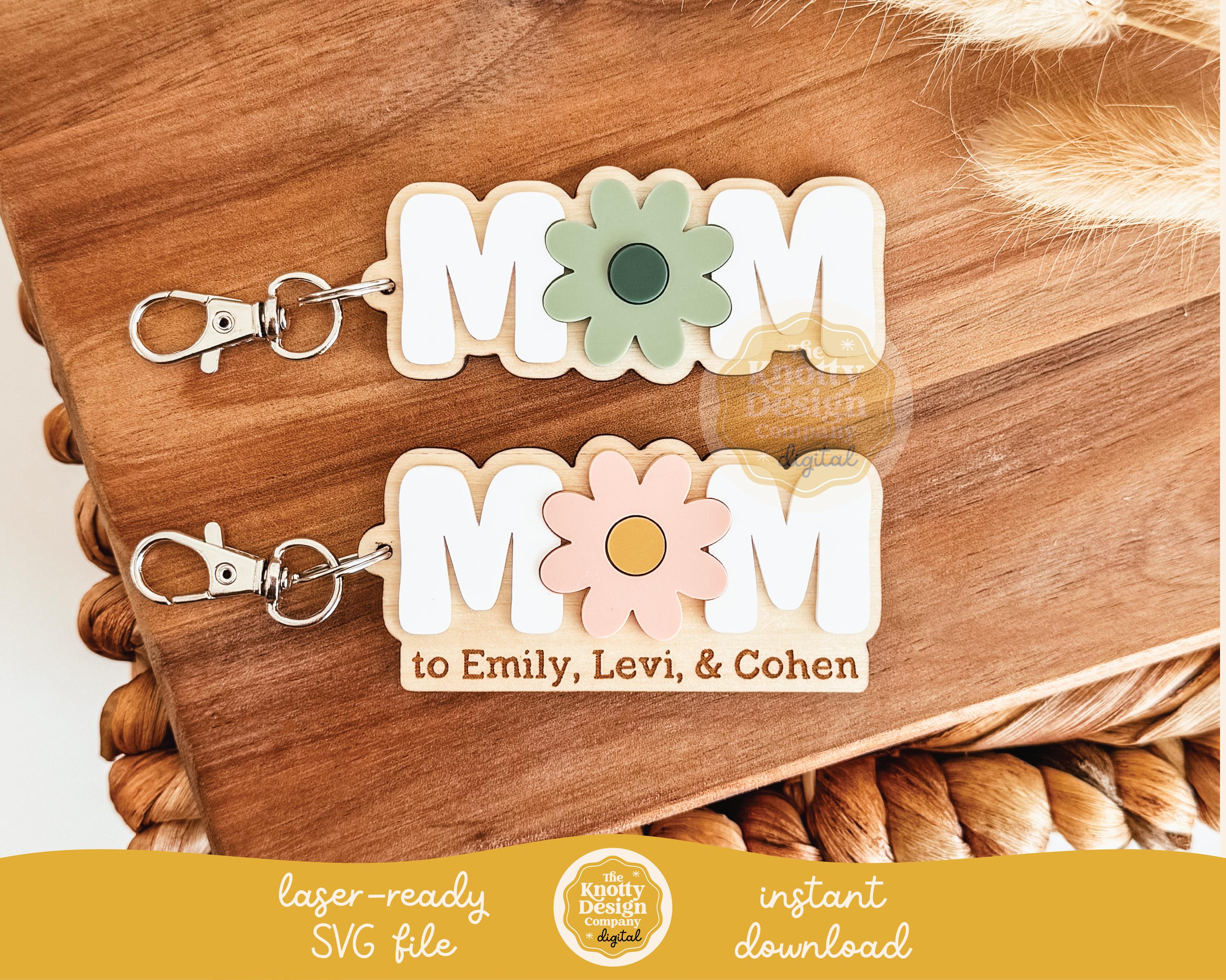 Mom Keychain Laser File, Mother's Day Keychain SVG, Floral Mom Keychain ...