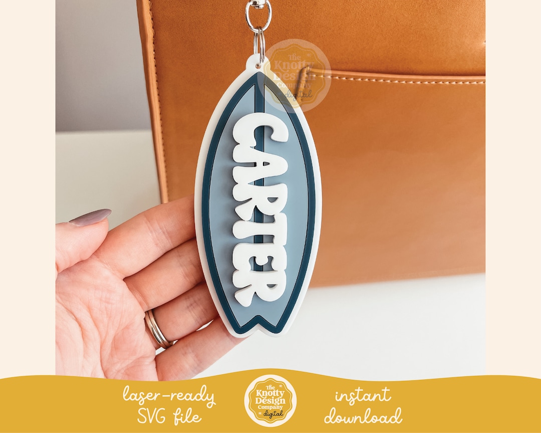 Surf Board Backpack Tag Laser SVG File, Groovy Backpack Tag SVG, Back ...