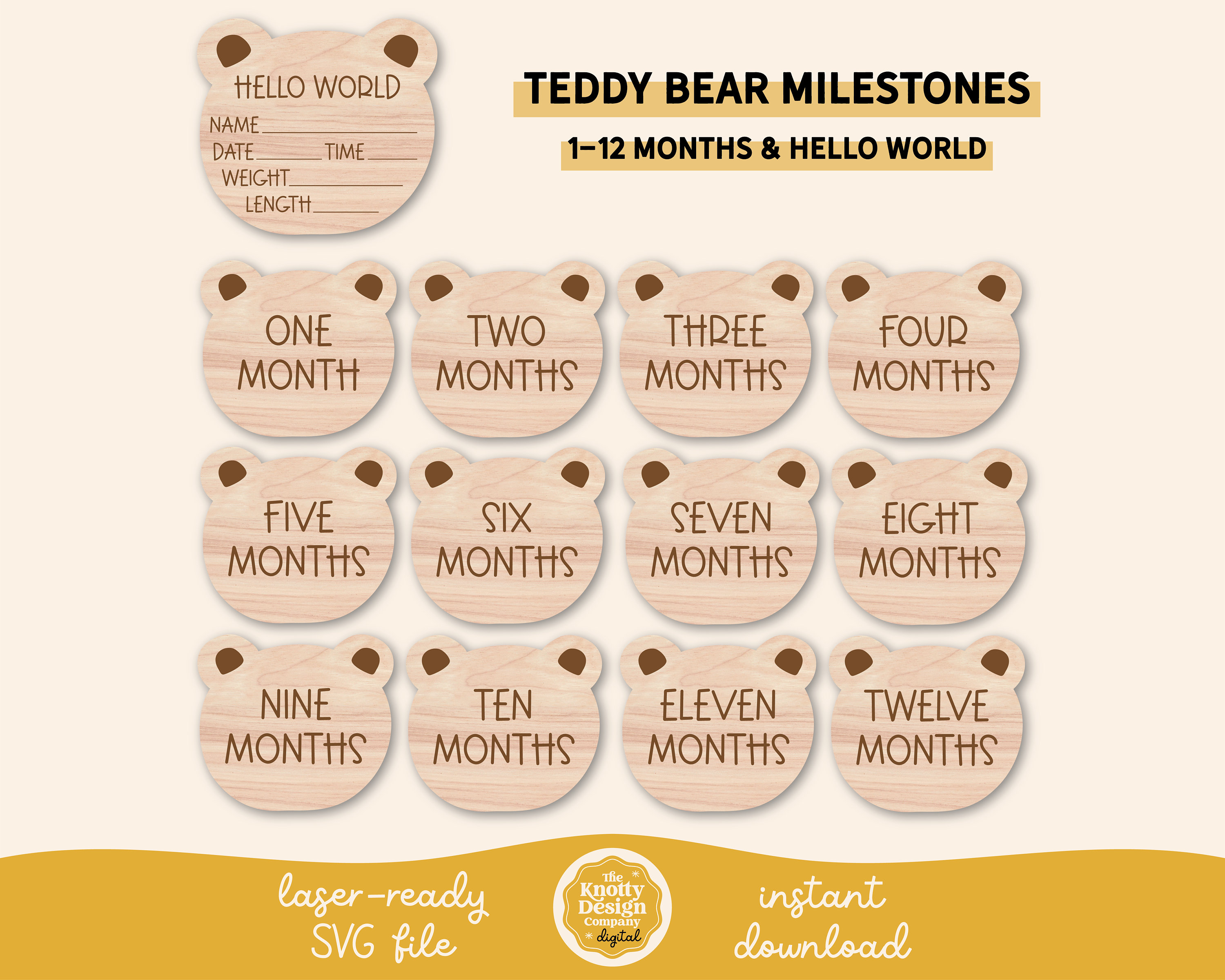 Teddy Bear Milestone Set SVG File, Baby Milestone Set SVG, Baby Monthly ...