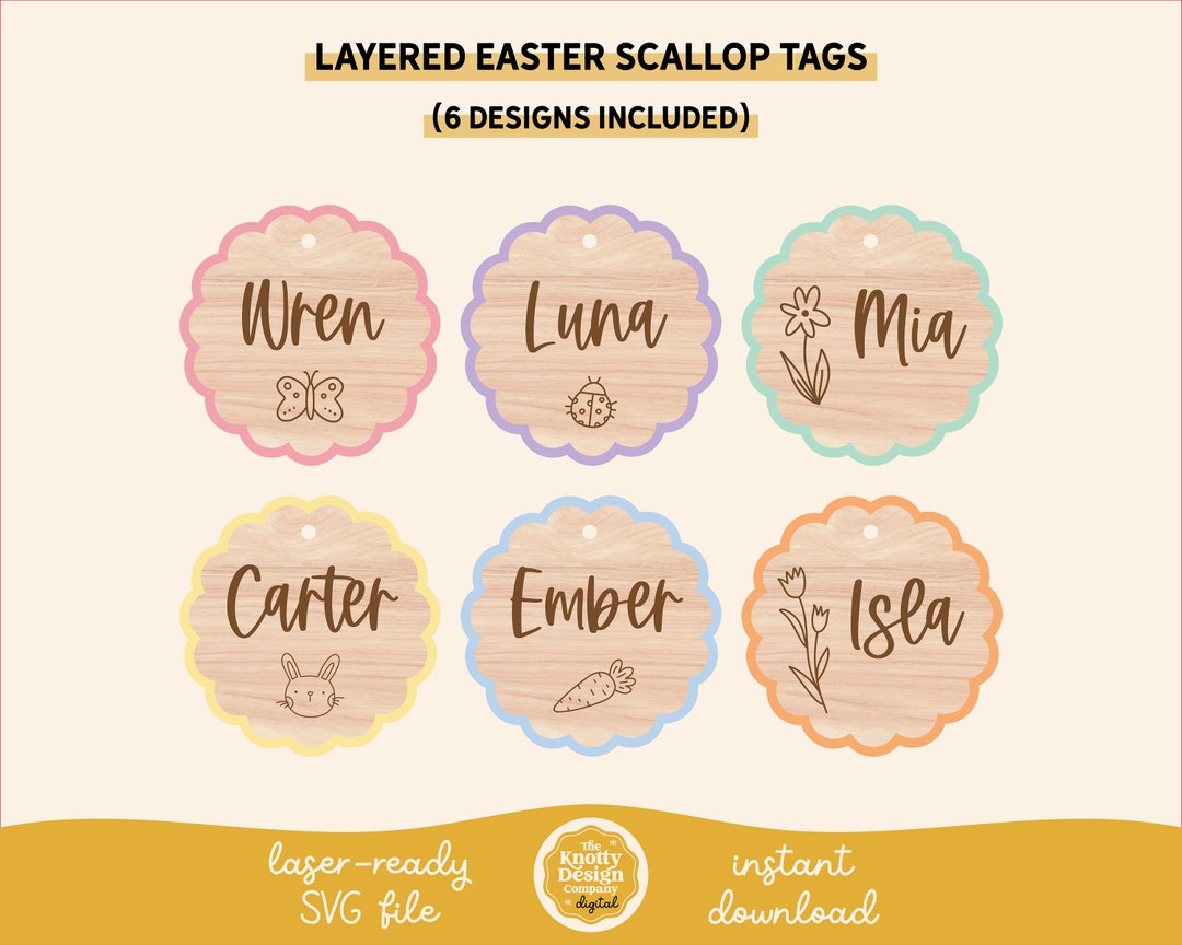 Scallop Easter Basket Tag SVG Bundle, Easter Tag Laser File, Easter ...