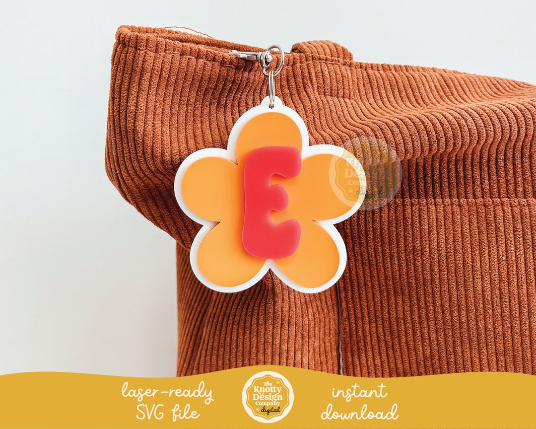 Retro Letter Flower Backpack Tag Laser SVG File, Groovy Backpack Tag ...