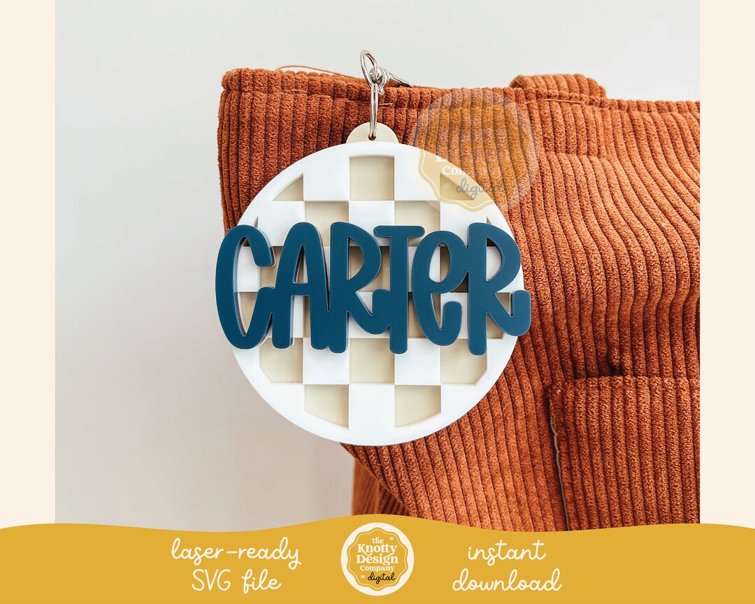 Checkered Backpack Tag Laser SVG File, Boys Backpack Tag SVG, Back to ...