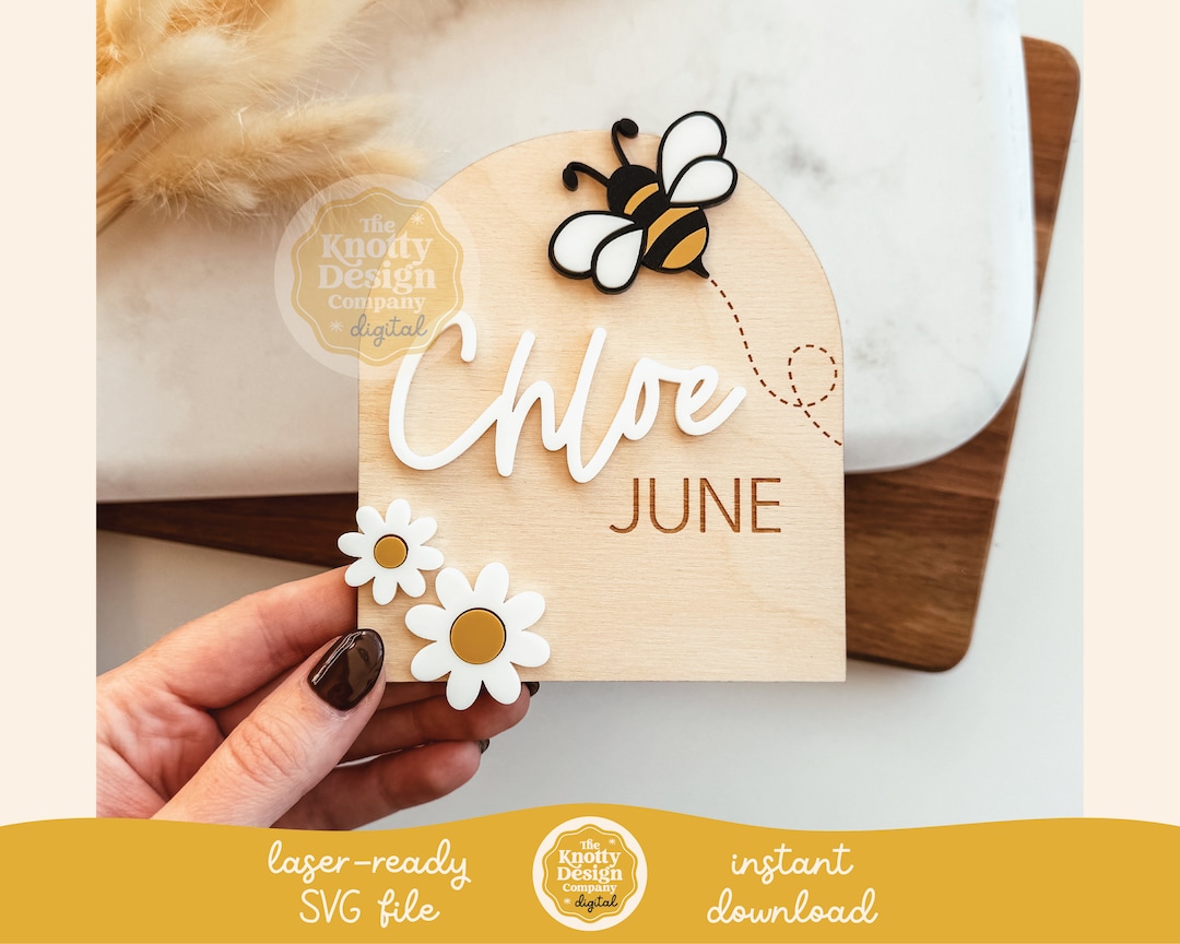 Bee Birth Announcement Sign SVG, Bee Baby Name Sign SVG, Name Reveal ...
