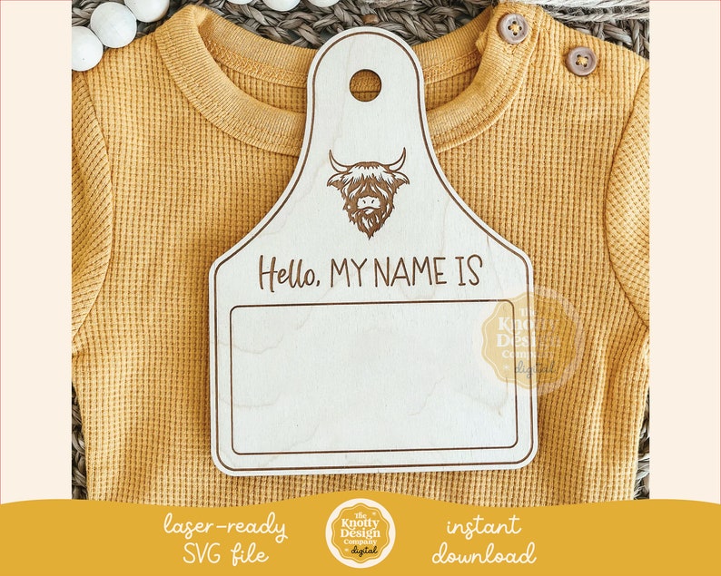 Cattle Tag Birth Announcement Sign SVG, Highland Cow Baby Name Sign SVG ...