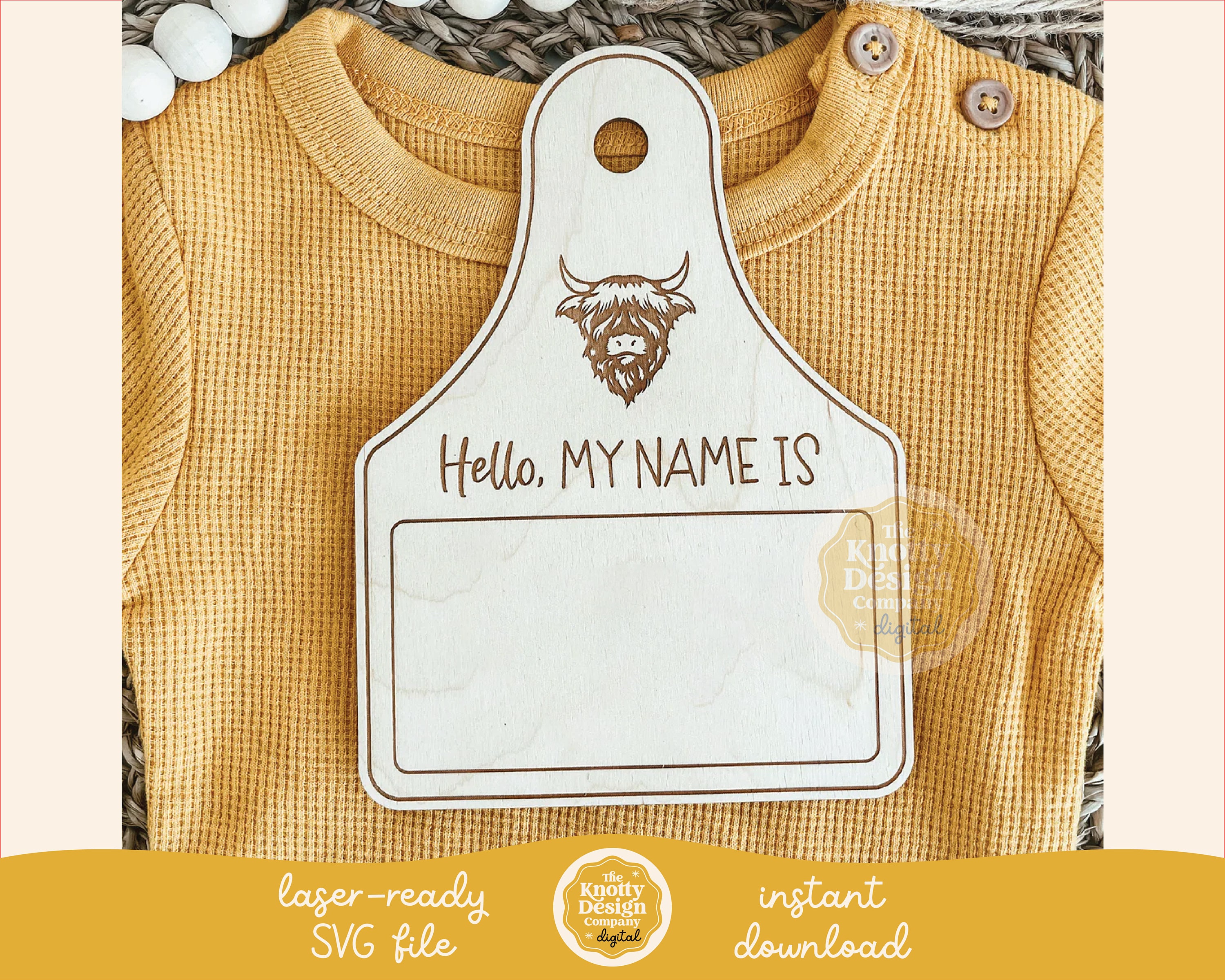 Cattle Tag Birth Announcement Sign SVG, Highland Cow Baby Name Sign SVG ...