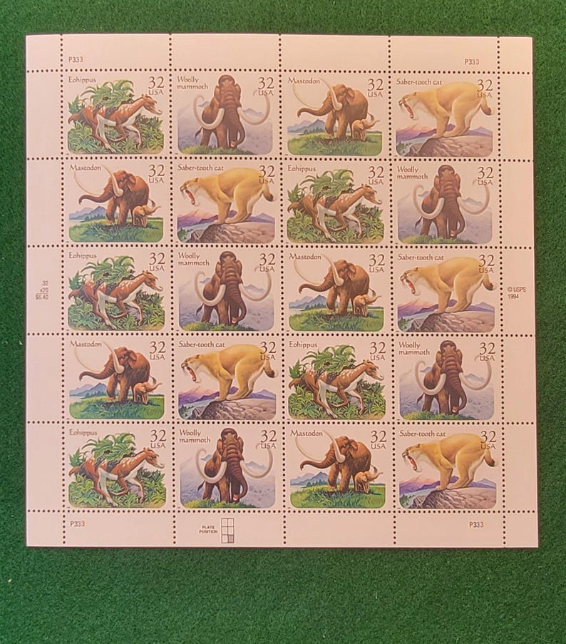 Prehistoric Animals - Full Sheet of US Stamps - Etsy
