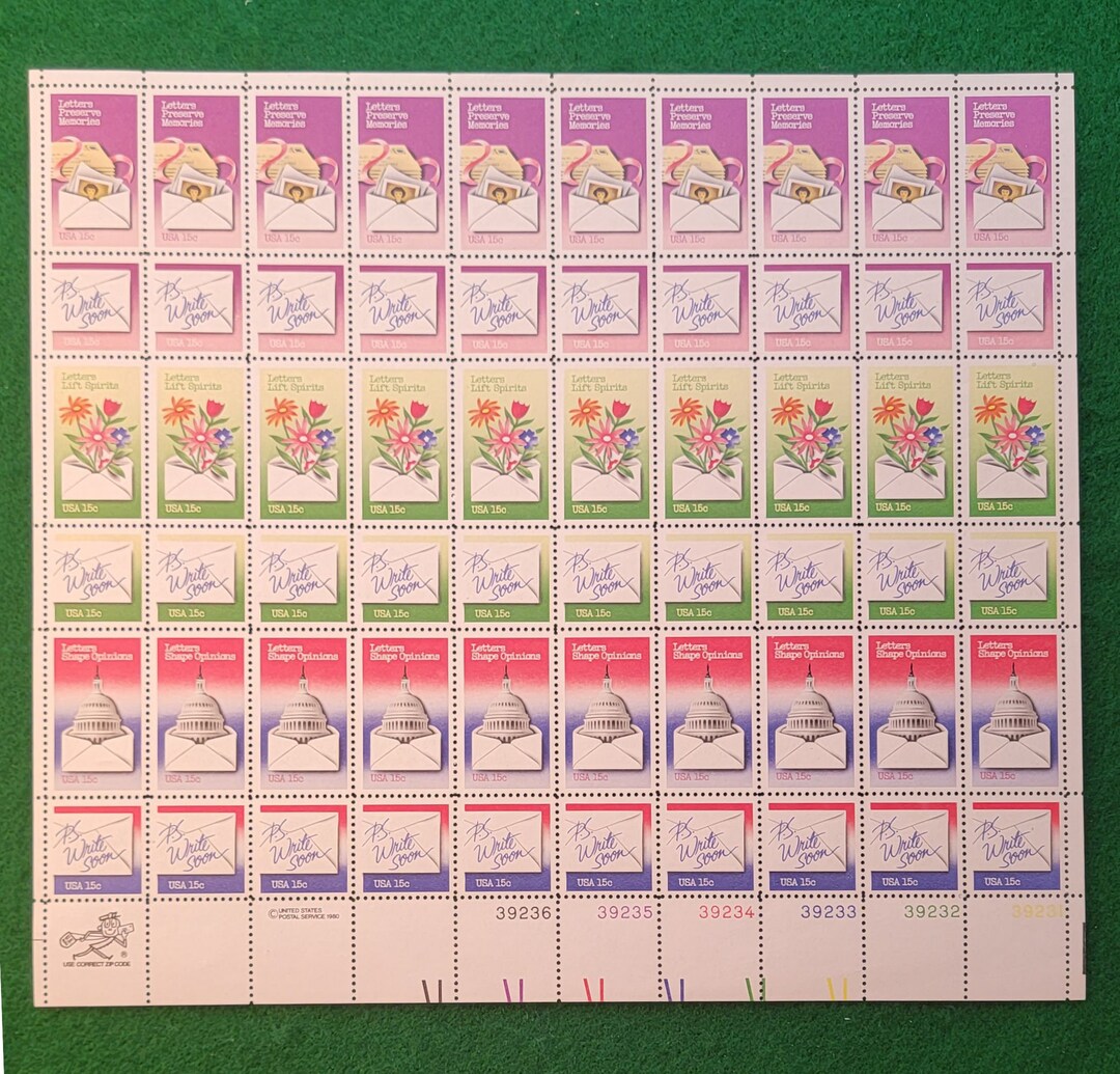 Vintage Full Sheet 1980 Letter Writing Stamps - Etsy