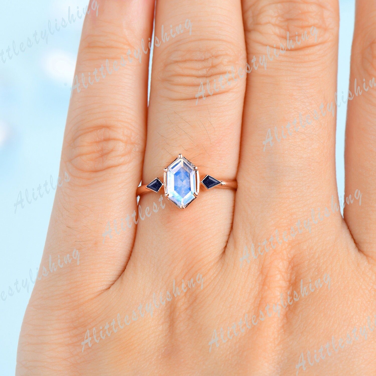 Art Deco Moonstone Engagement Ring Moonstone Wedding Ring Set - Etsy