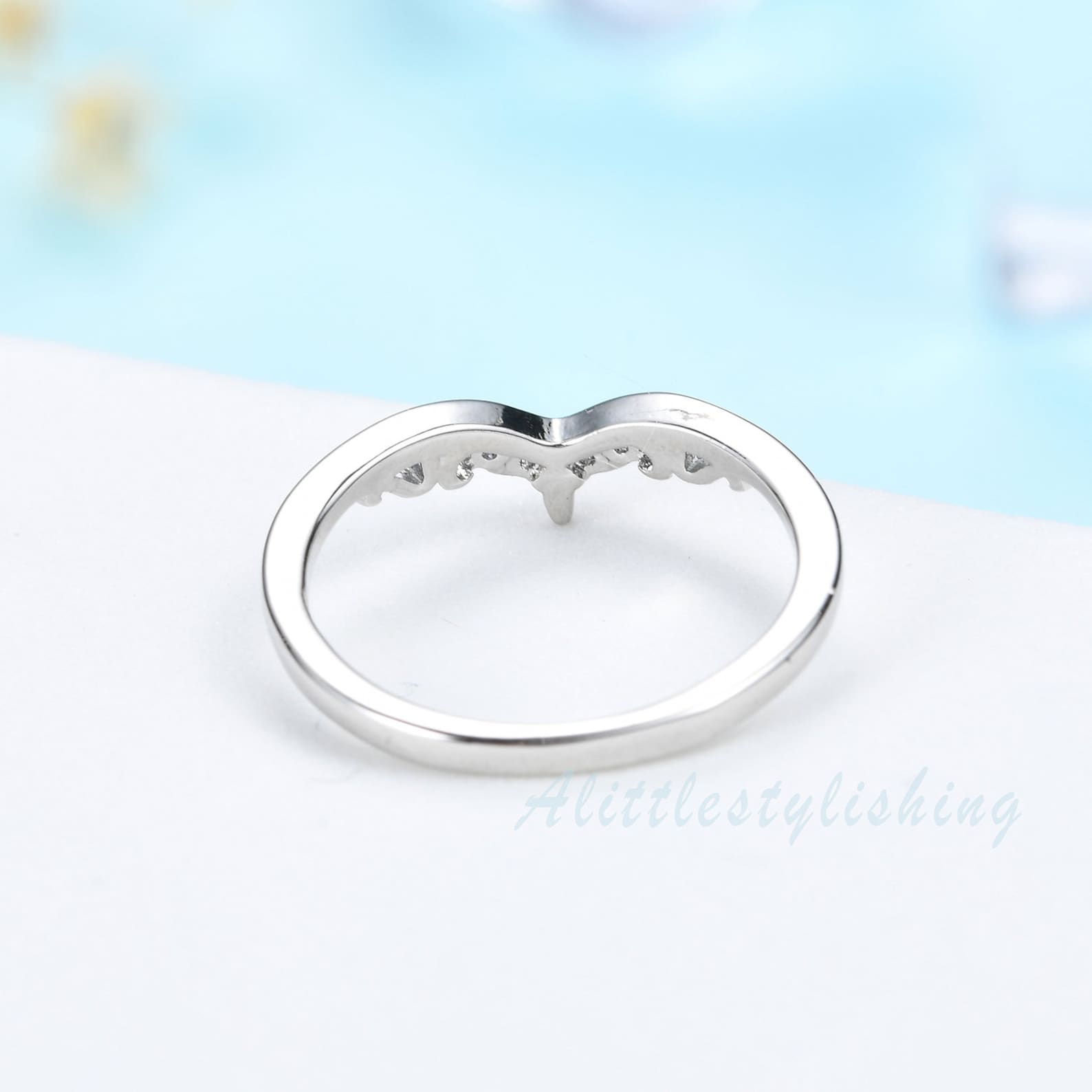 10K White Gold Curve Wedding Band, Woman Wedding Band, Sterling Silver ...