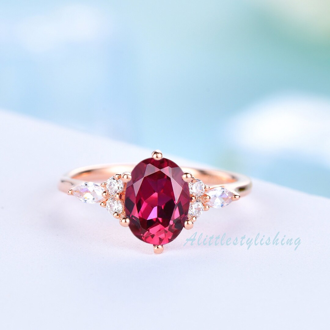 Ruby Engagement Ring Rose Gold Women Promise Engagement Ring - Etsy
