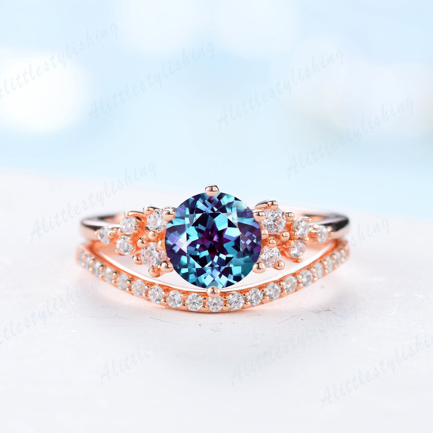 Rose Gold Alexandrite Promise Ring Set Alexandrite Ring Set - Etsy