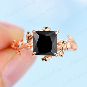 Princess Cut Engagement Ring Black Onyx Solitaire Ring Vintage - Etsy
