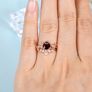 Red Garnet Ring Set/red Garnet Engagement Ring in 14K Gold/unique Twig ...