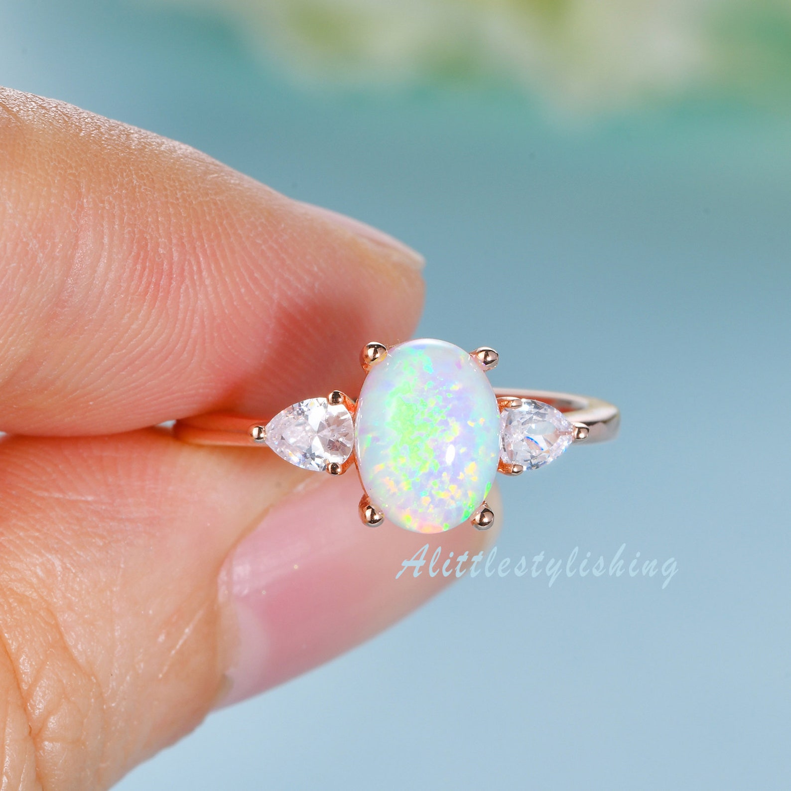 Opal Engagement Ring for Women Opal Ring Sterling Silver - Etsy