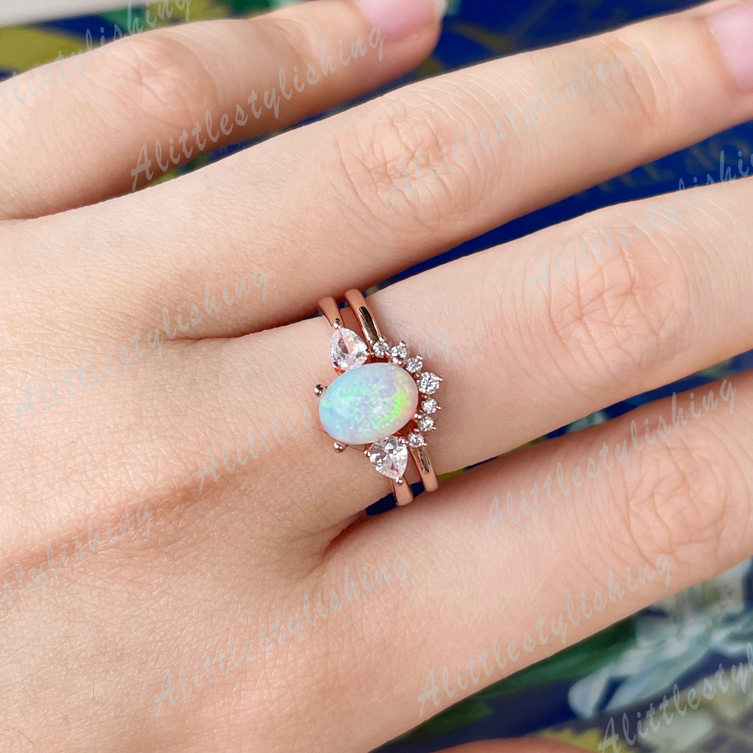 Rose Gold Opal Engagement Rings Opal Wedding Ring Opal Unique | Etsy